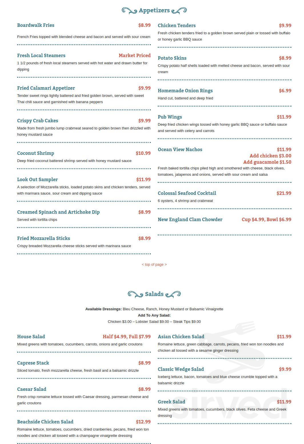 Boardwalk Cafe & Pub menu in Hampton, New Hampshire, USA