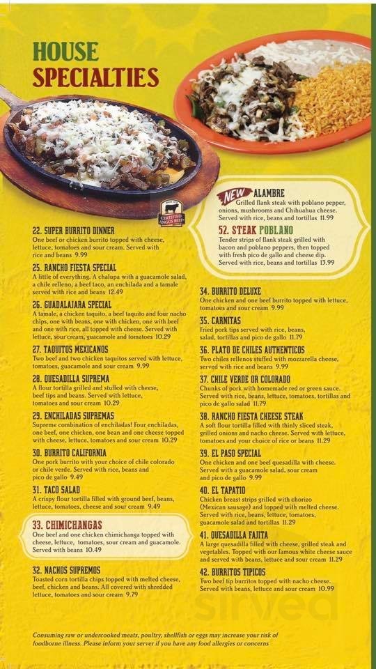 RANCHO FIESTA menus in Mansfield, Ohio, United States