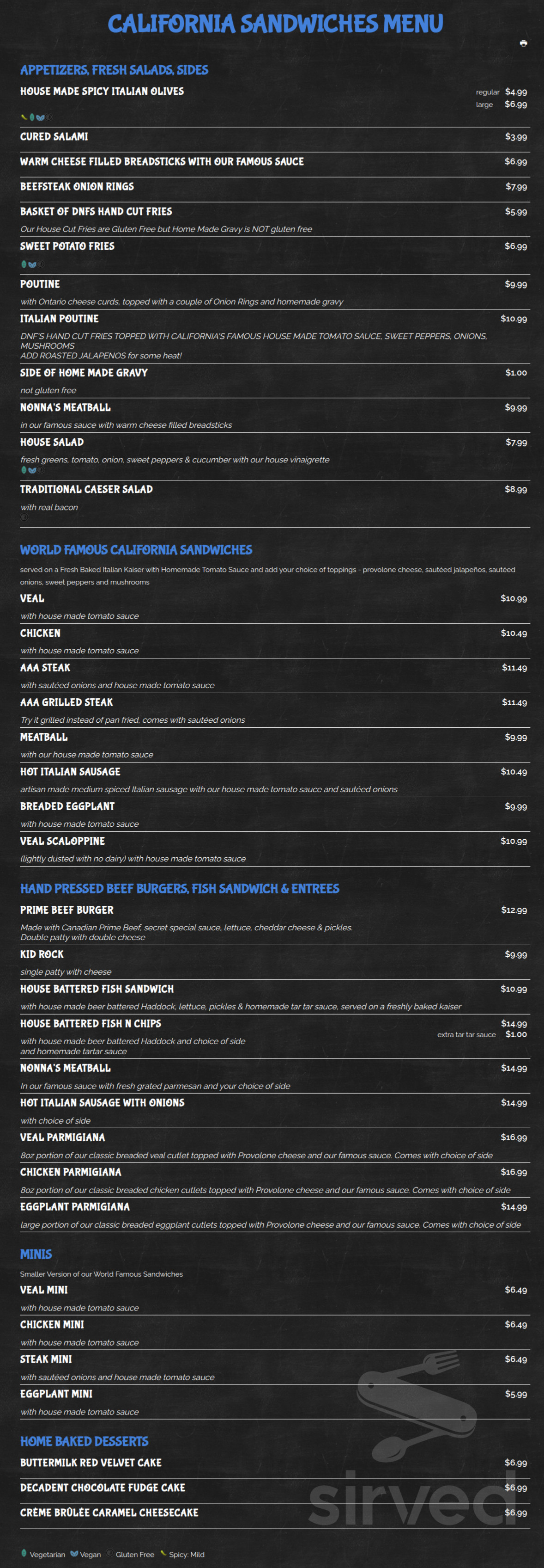 California Sandwiches Ajax menu in Ajax, Ontario, Canada
