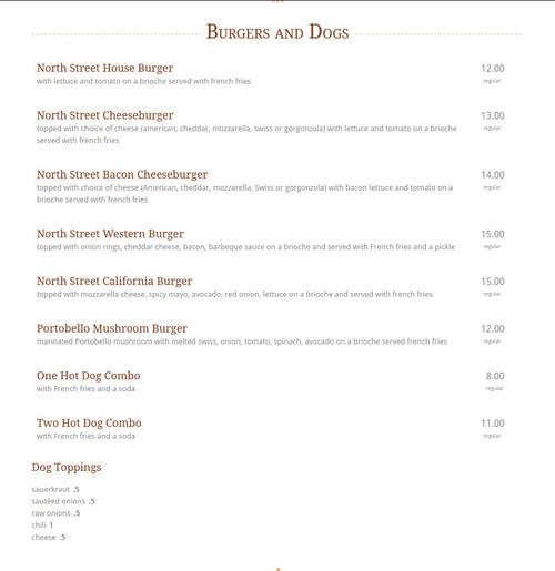 North Street Tavern & Wood Fired Pizza menu in White Plains, New York, USA