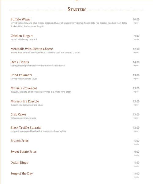 North Street Tavern & Wood Fired Pizza menu in White Plains, New York, USA