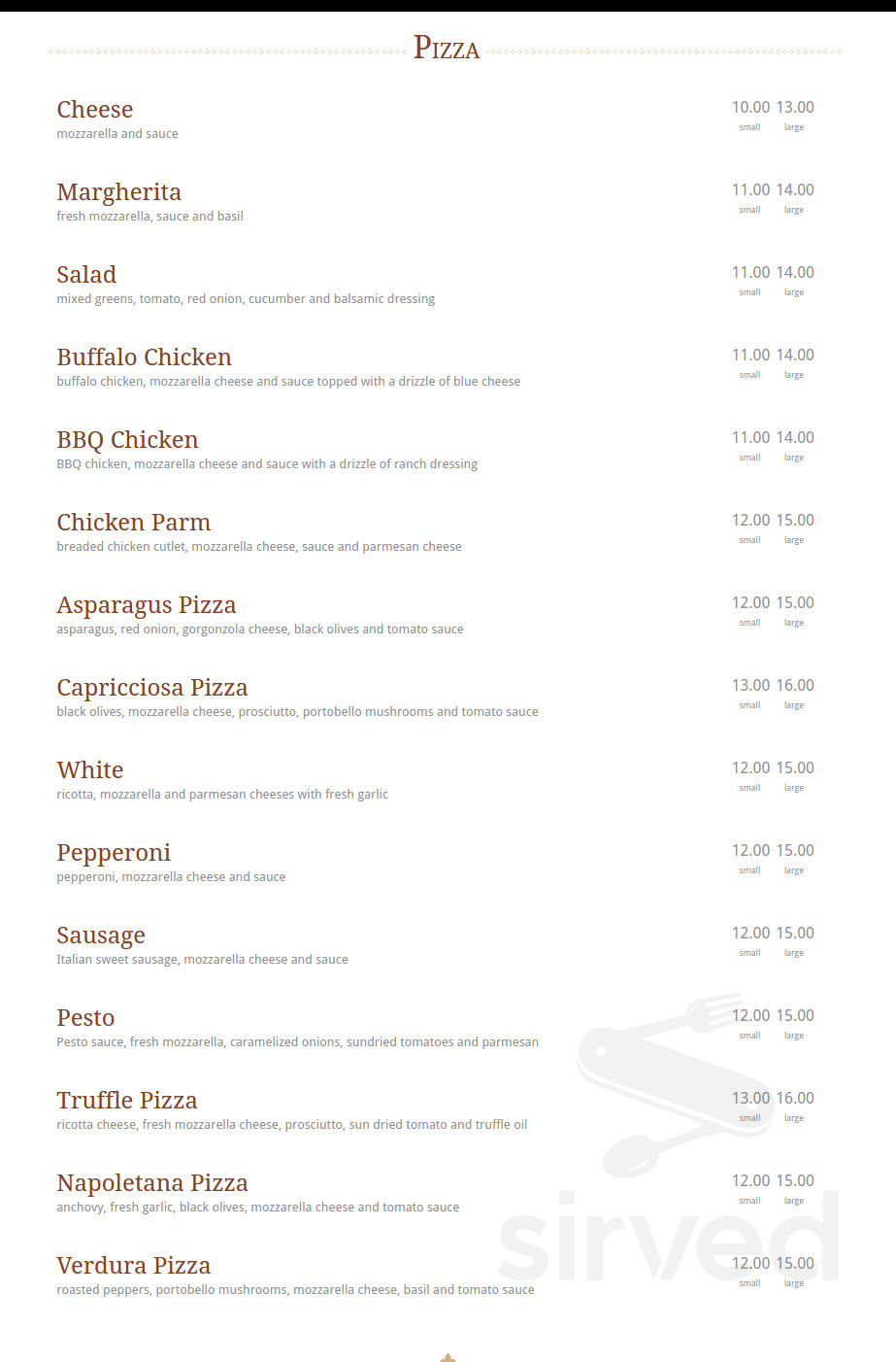 North Street Tavern & Wood Fired Pizza menu in White Plains, New York, USA
