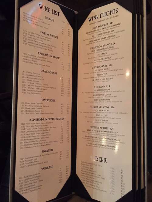 Prohibition Wine Lounge menu in Folsom, California, USA