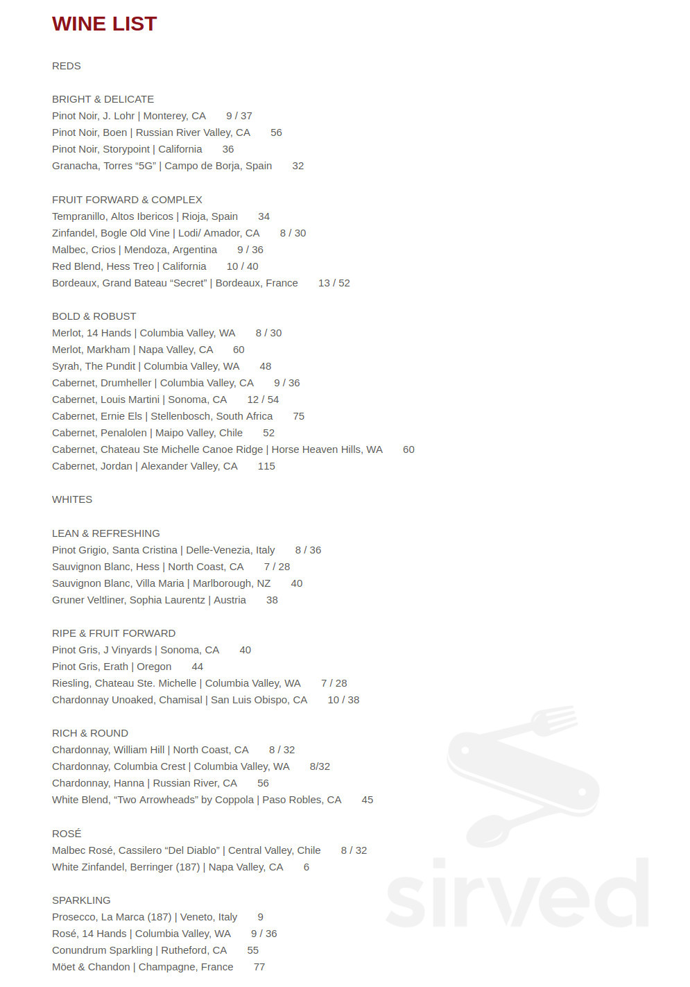 The Moot House menu in Fort Collins, Colorado, USA