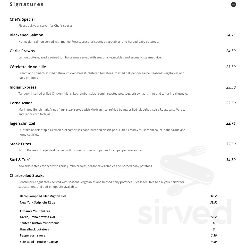 Menu - Lethbridge AB's Water Tower Grill & Bar | Sirved