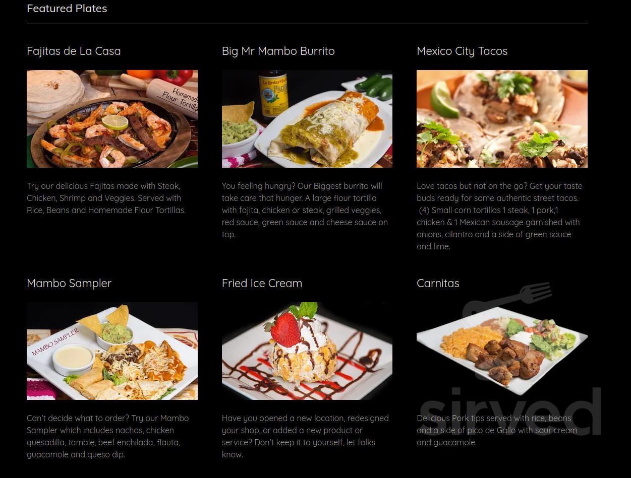 MR MAMBO MEXICAN GRILL & CANTINA menu in Broken Arrow, Oklahoma, USA