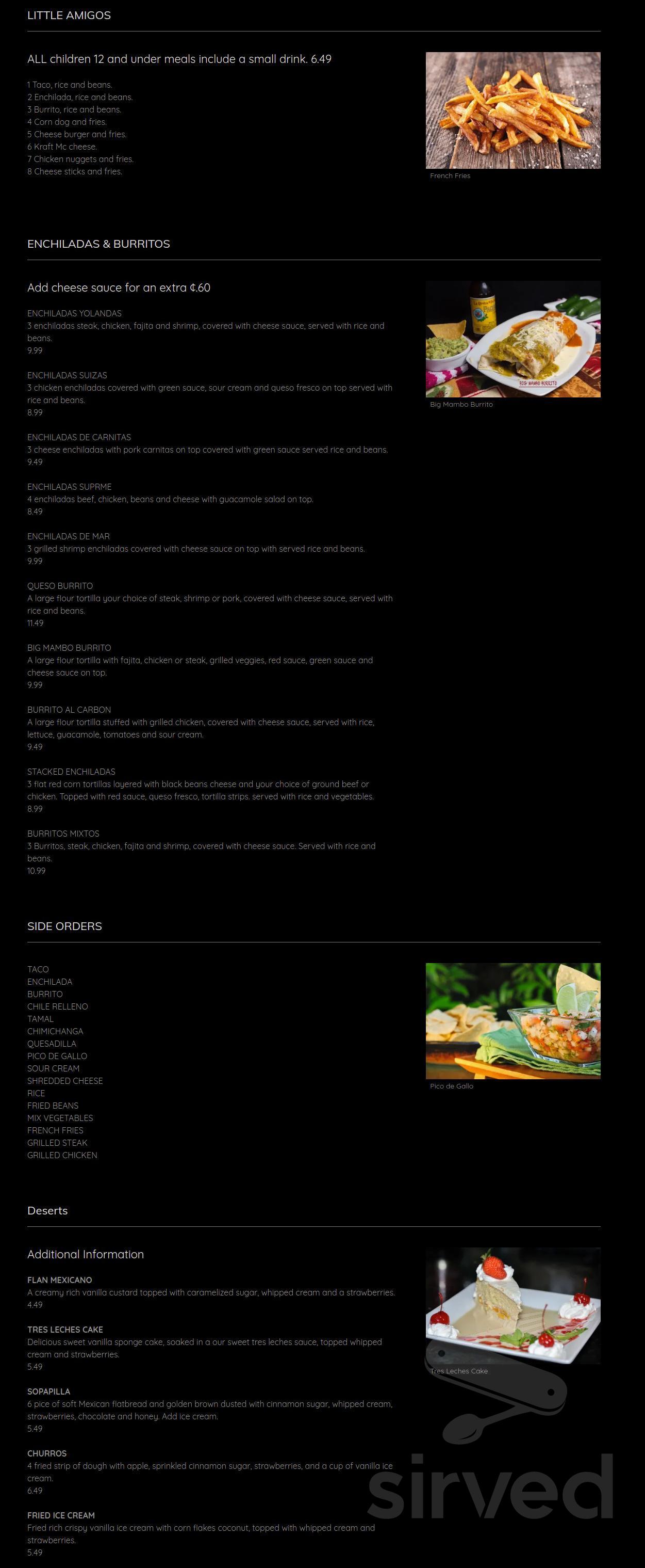 MR MAMBO MEXICAN GRILL & CANTINA menu in Broken Arrow, Oklahoma, USA