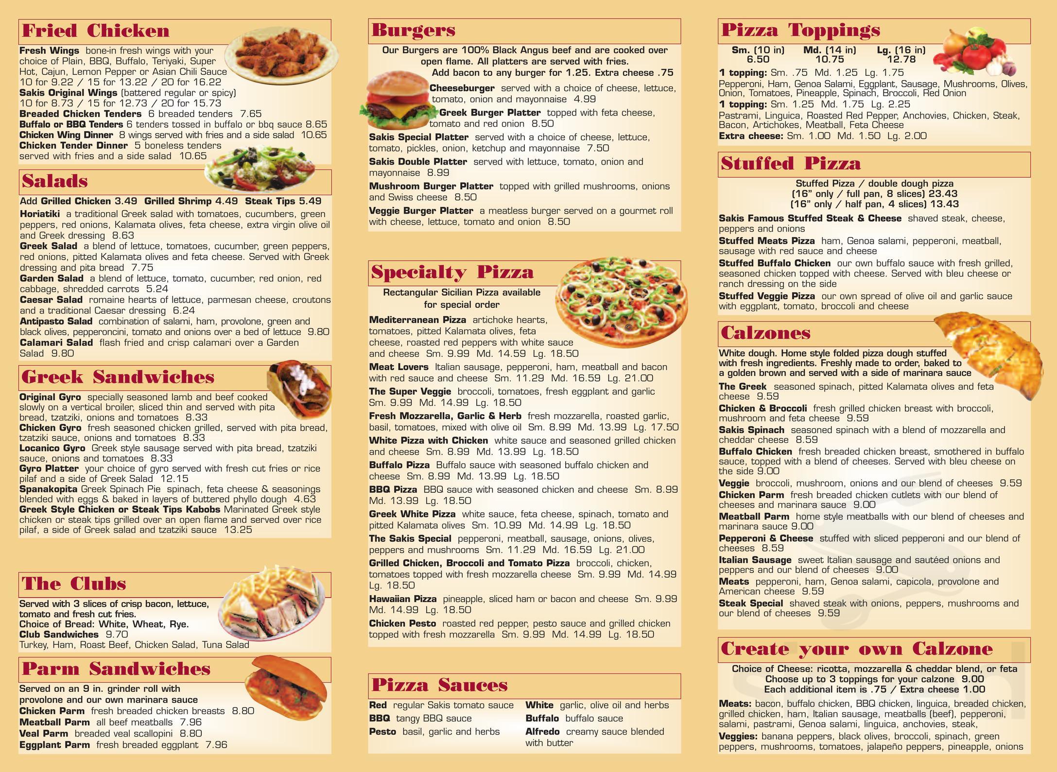 Sakis Pizzeria menu in Providence, Rhode Island, USA