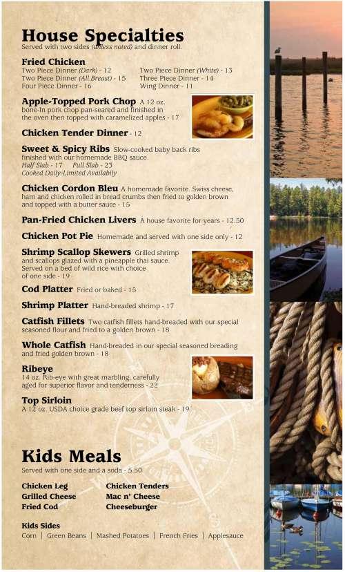 The Overlook Restaurant menu in Leavenworth, Indiana, USA