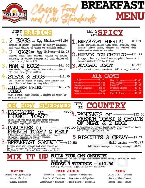 Menu for Double D Diner in Davenport, IA | Sirved