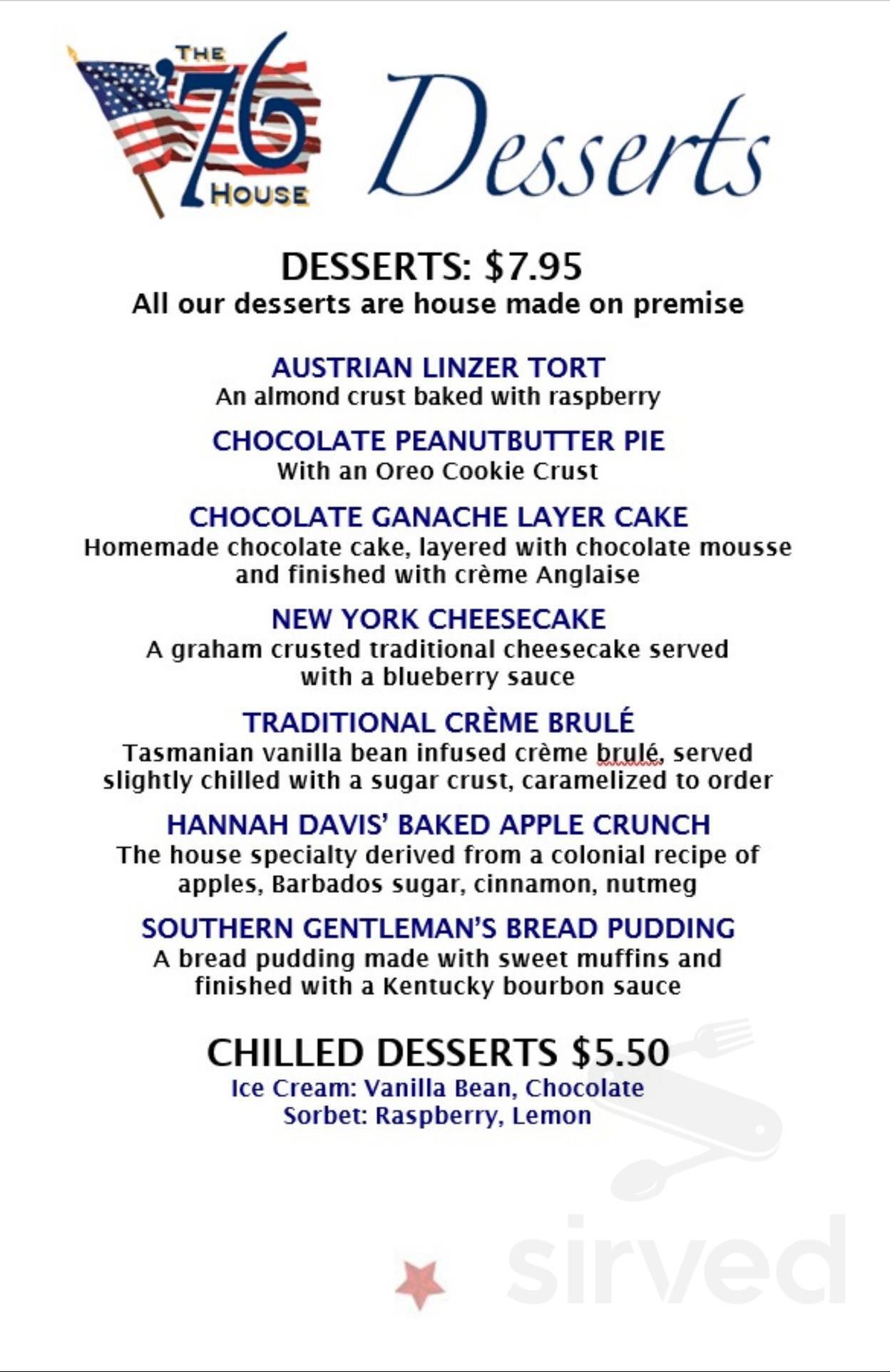 The Old '76 House menu in Tappan, New York, USA