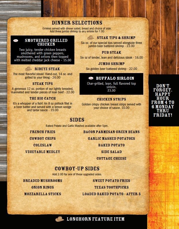 Menu - Sundance WY's Longhorn Saloon & Grill | Sirved