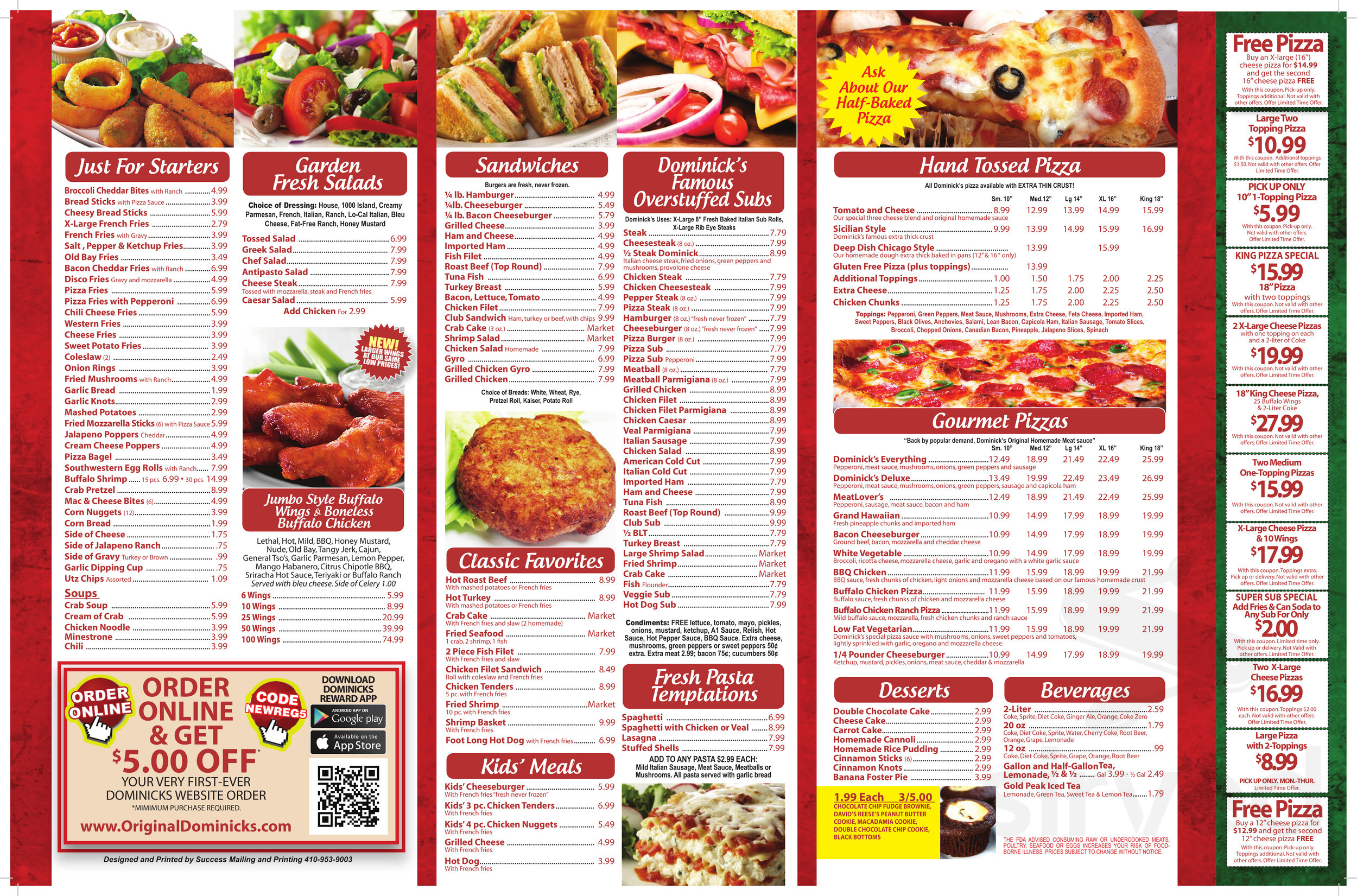 Menu for Dominick's Pizza and Carryout in Parkville, MD | Sirved