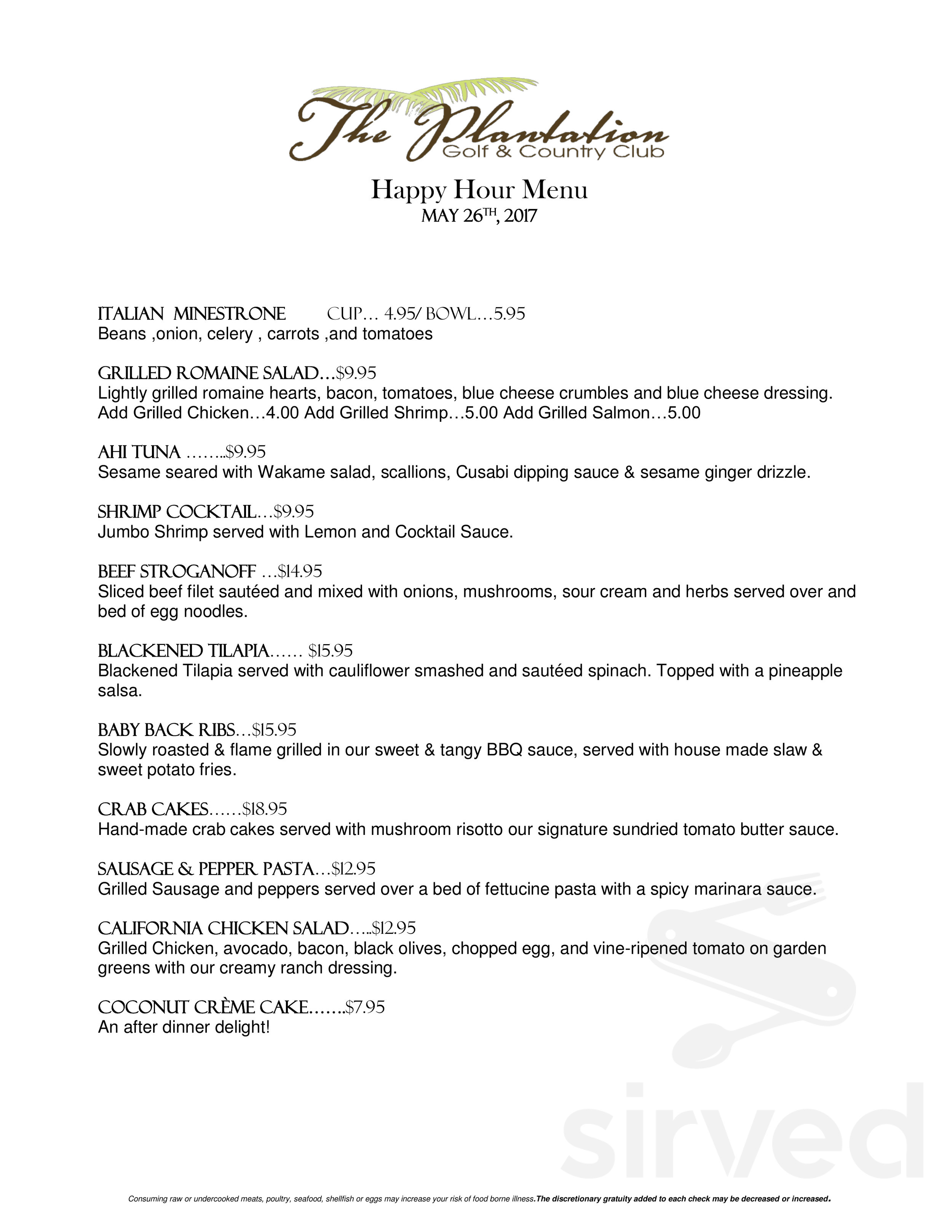 The Plantation Golf & Country Club menus in Fort Myers, Florida, United ...