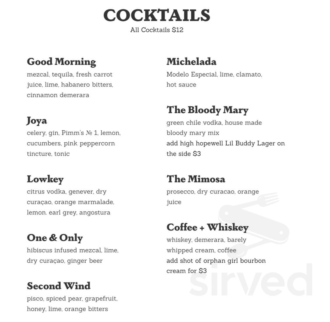 Bryn Mawr Breakfast Club menu in Chicago, Illinois, USA