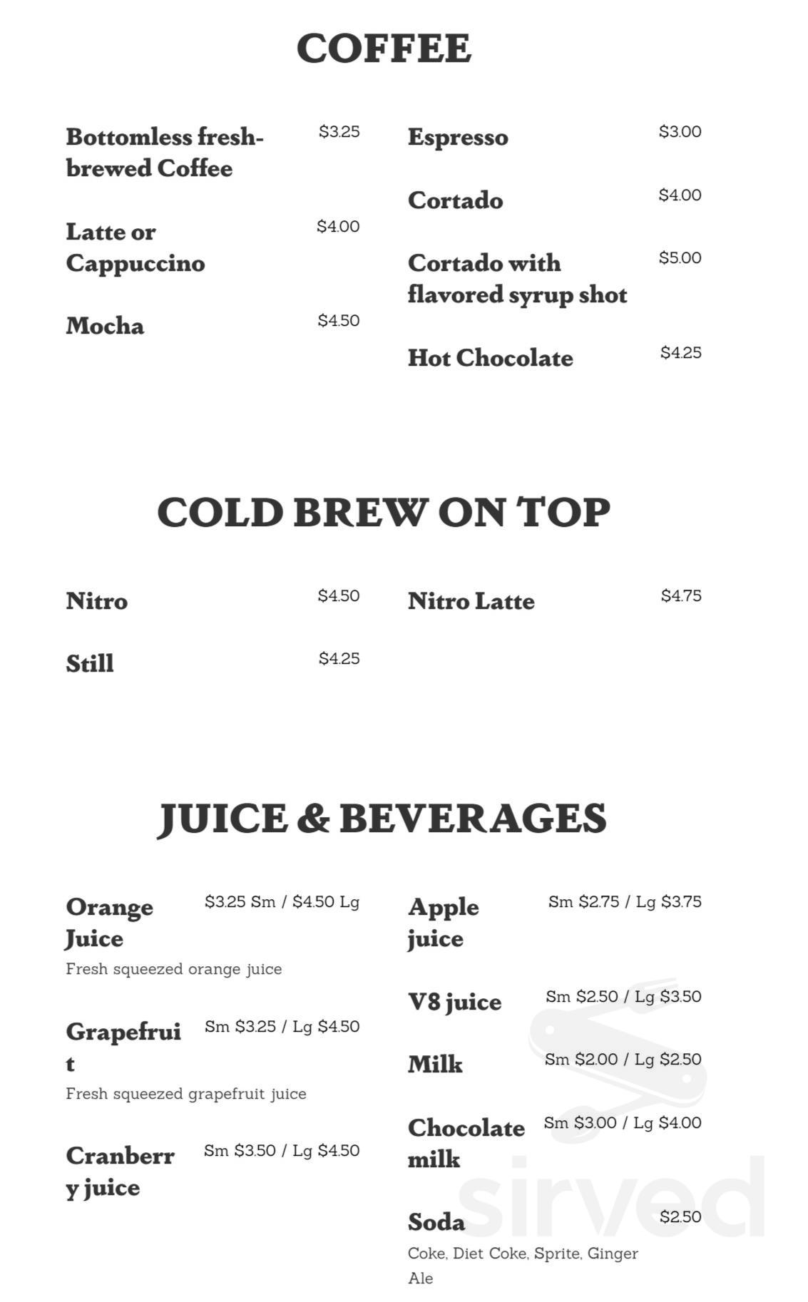 Bryn Mawr Breakfast Club menu in Chicago, Illinois, USA