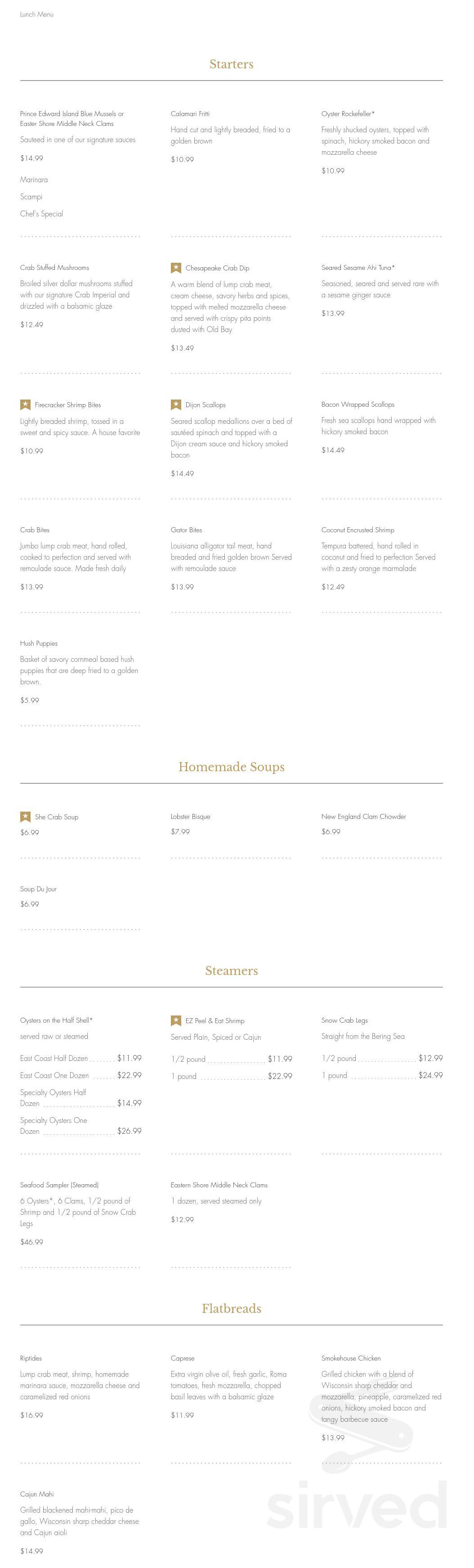Menu for Riptides Seafood Restaurant in Chester, VA | Sirved