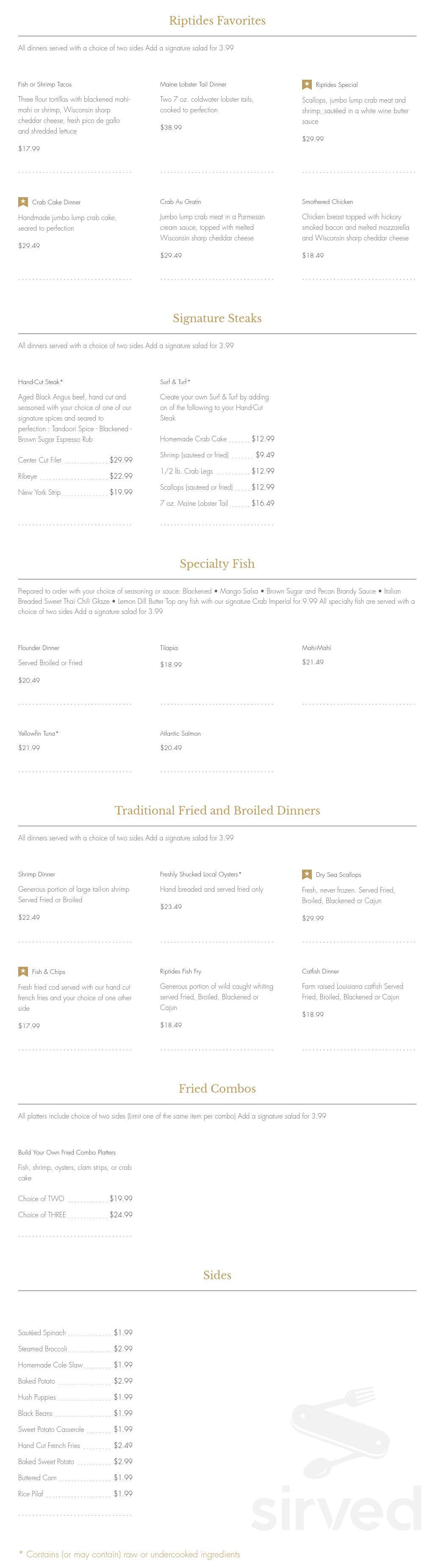 Riptides Seafood Restaurant menu in Chester, Virginia, USA