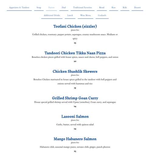 Mahesh's Kitchen menu in Sugar Land, Texas, USA