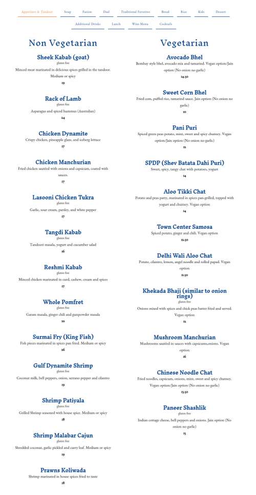 Mahesh's Kitchen menu in Sugar Land, Texas, USA