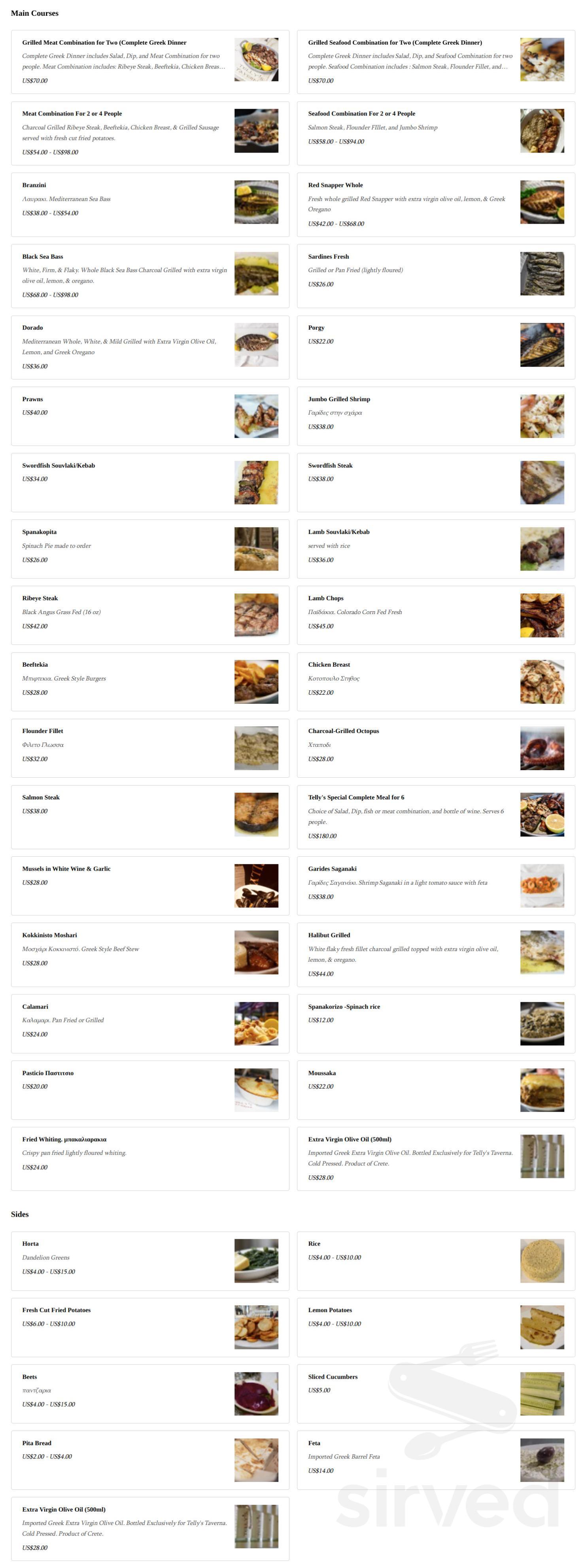 Telly's Taverna menu in Port Chester, New York, USA