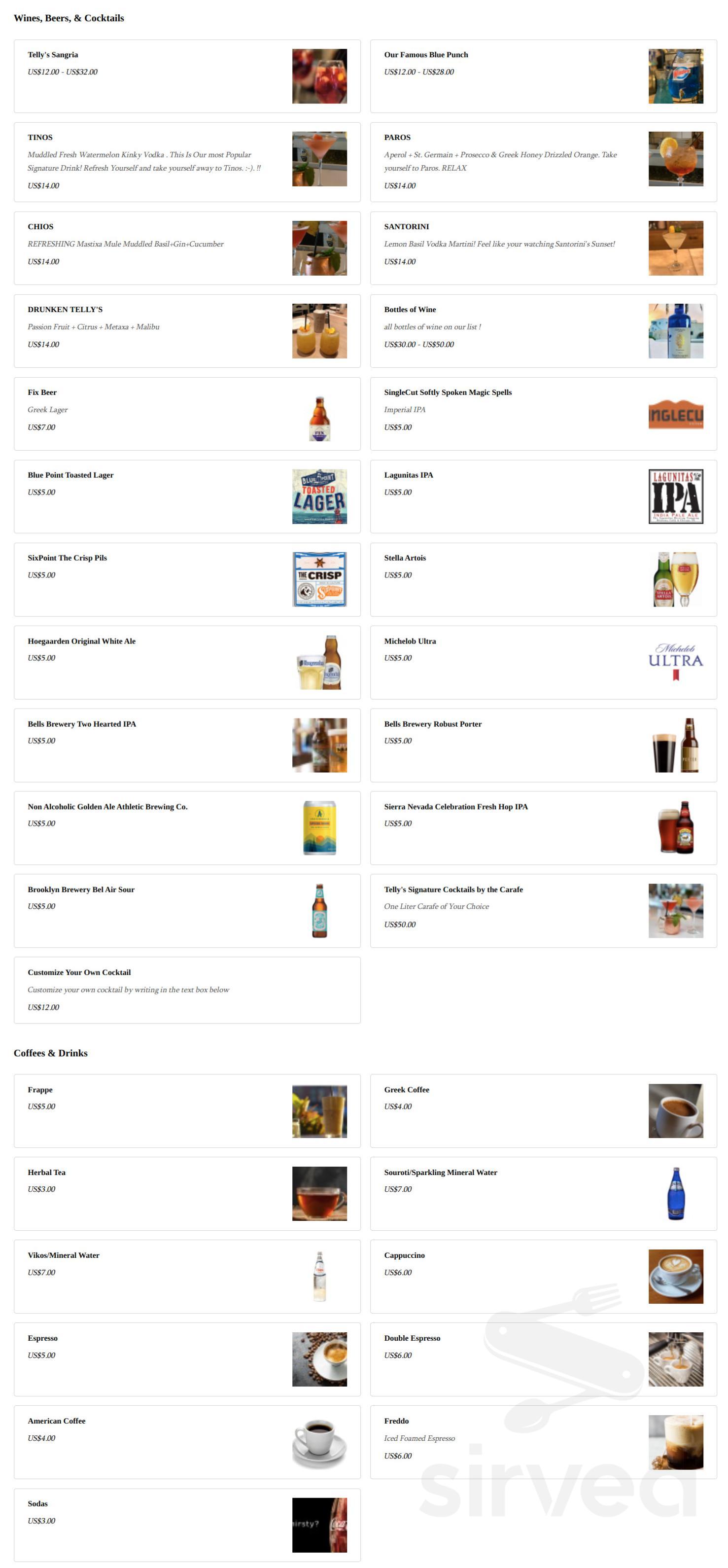 Telly's Taverna menu in Port Chester, New York, USA