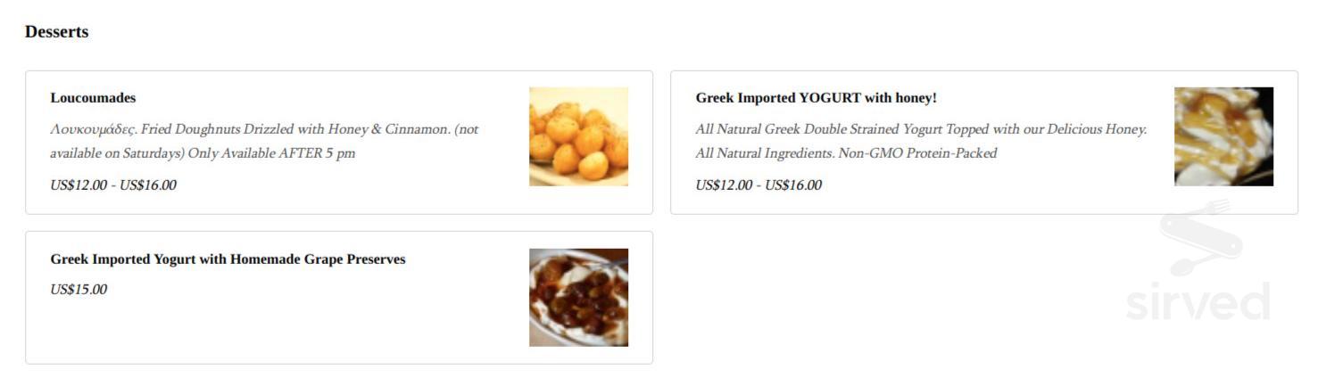 Telly's Taverna menu in Port Chester, New York, USA