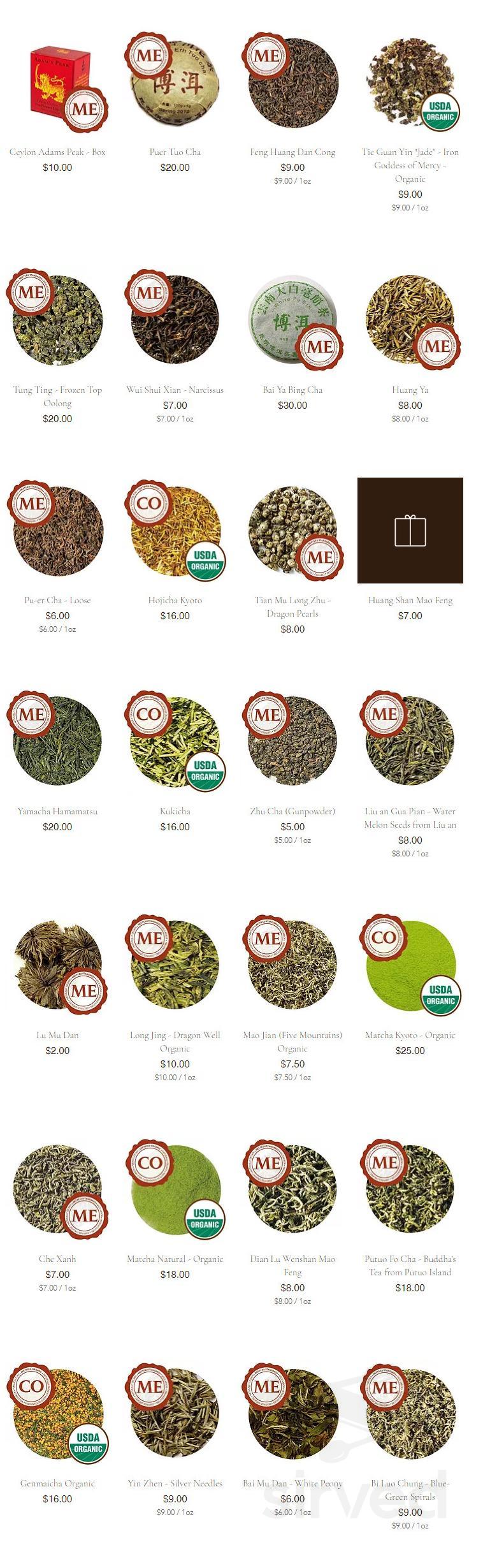 Dobra Tea menus in Burlington, Vermont, United States