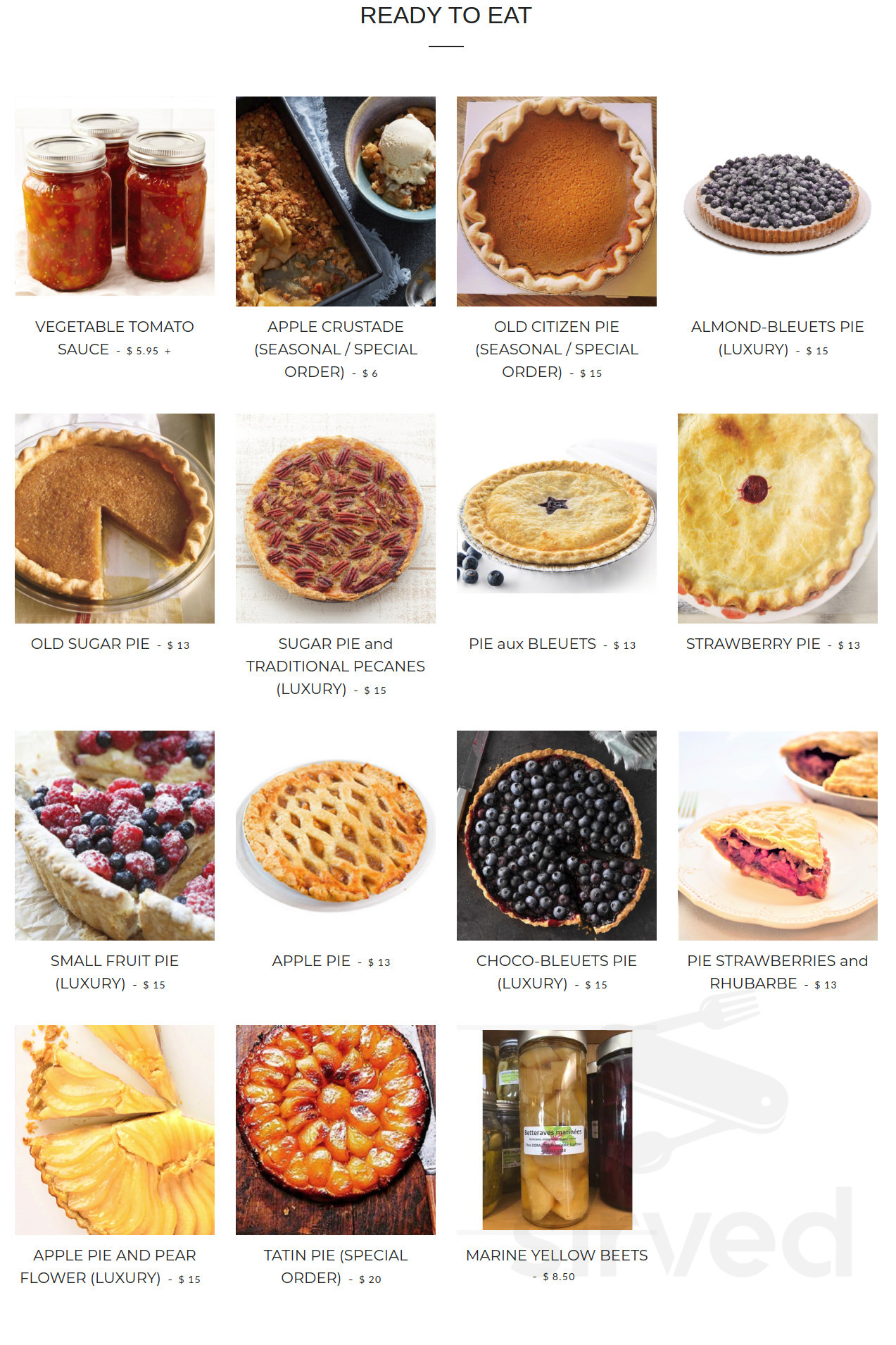 Menu - Eastman QC's Chez DORA Bakery | Sirved