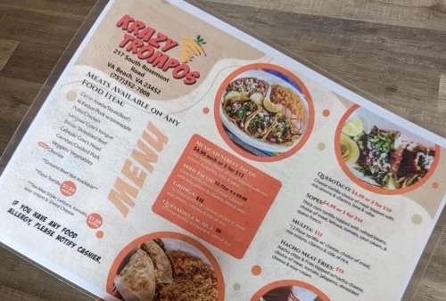 Krazy Trompos menu in Virginia Beach, Virginia, USA