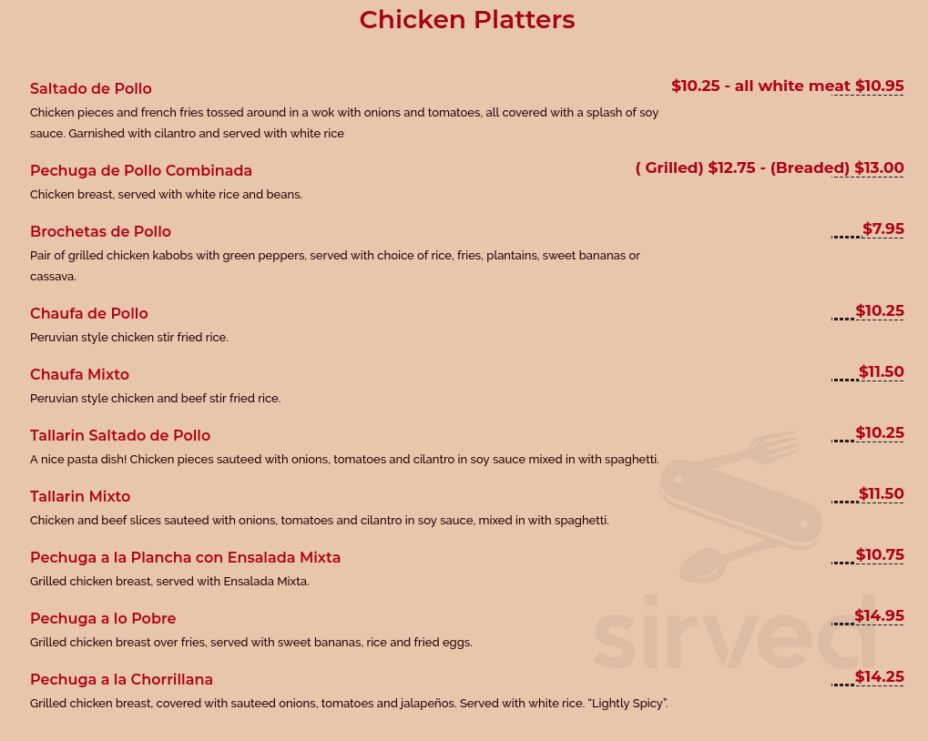 The Chicken House Restaurant menus in Newark, Delaware, United States