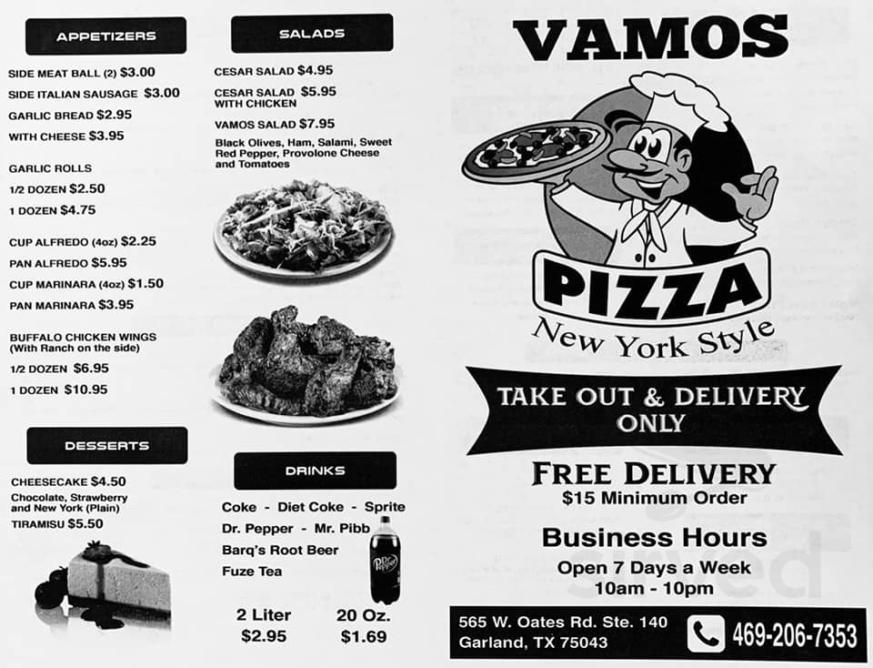 Menu - Garland TX's Vamos Pizza ( Garland ) | Sirved