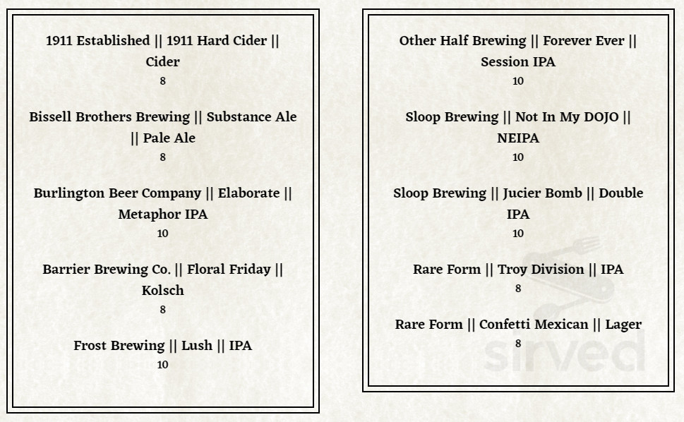 Charlton Tavern menu in Ballston Lake, New York, USA