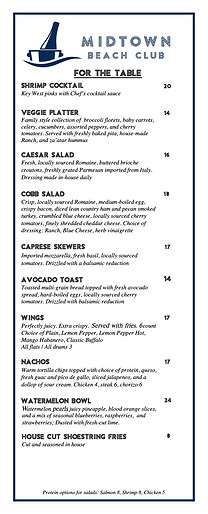Midtown Beach Club menu in Atlanta, Georgia, USA