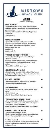 Midtown Beach Club menu in Atlanta, Georgia, USA