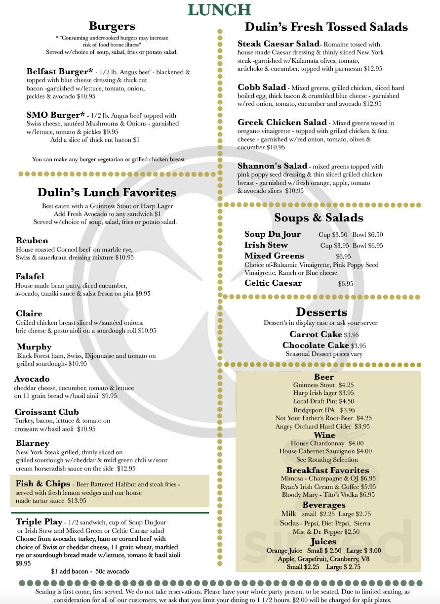 Menu for Dulin's Village Cafe in Vancouver, WA | Sirved