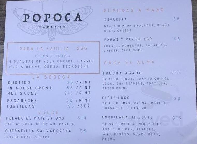 Popoca Oakland menu in Oakland, California, USA