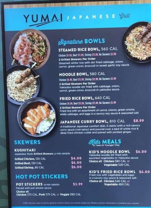 Yumai Japanese Grill menu in Austin, Texas, USA