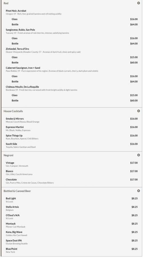 Inside Park at St. Bart's menu in New York, New York, USA