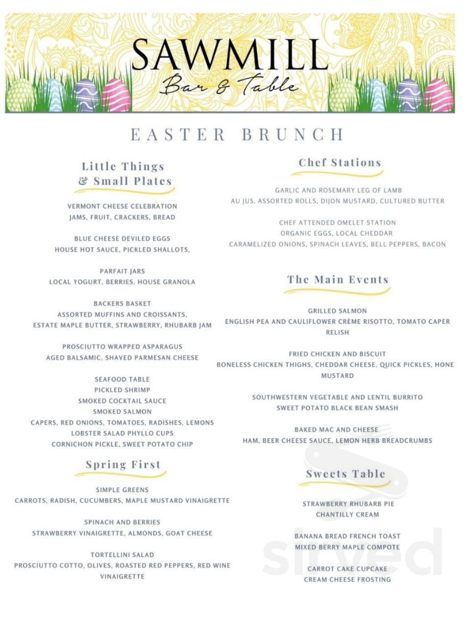 Sawmill Bar & Table menu in West Dover, Vermont, USA