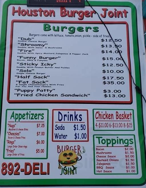 Houston burger joint menu in Houston, Alaska, USA