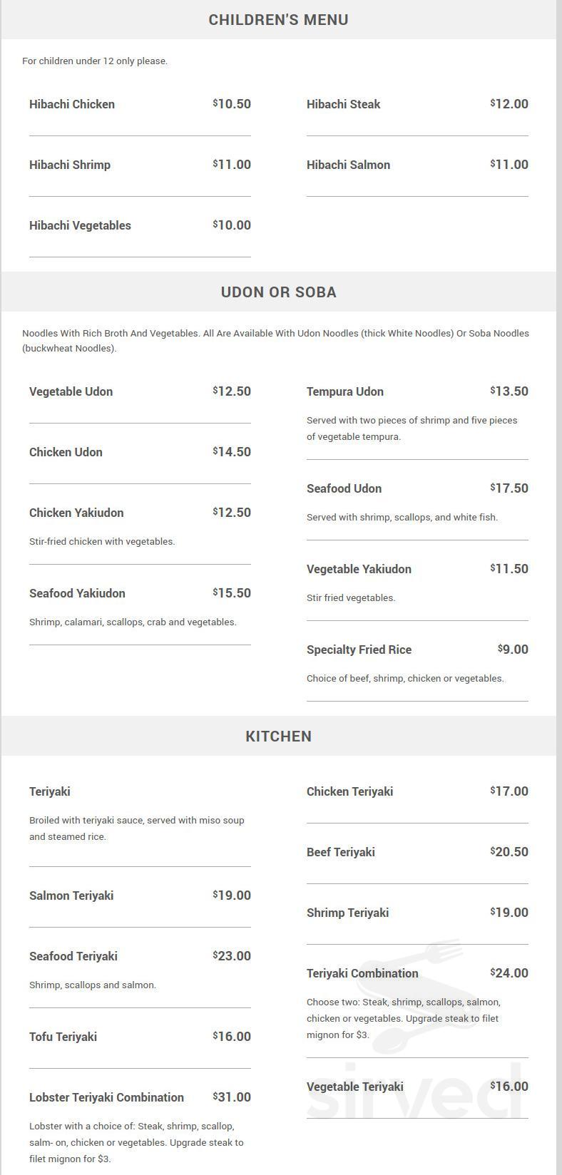 Koto Japanese Restaurant menu in South Burlington, Vermont, USA