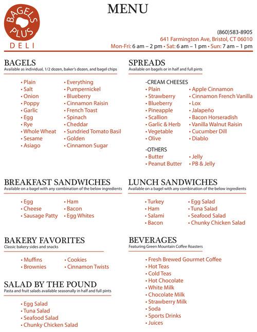 Bagels Plus Deli menu in Bristol, Connecticut, USA