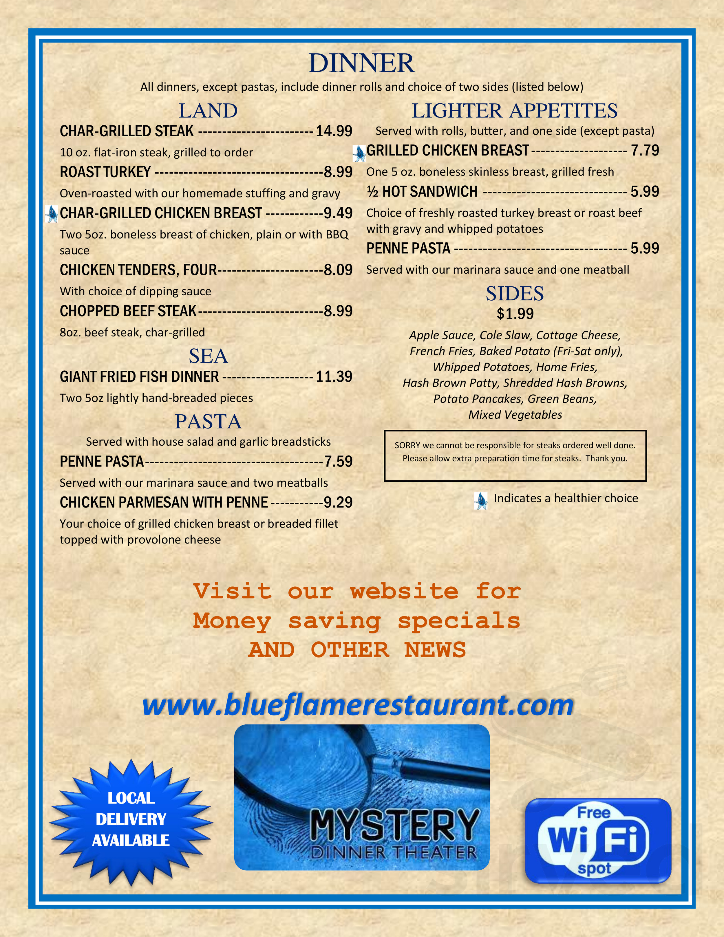 Blue Flame Restaurant menu in Jefferson Hills, Pennsylvania, USA