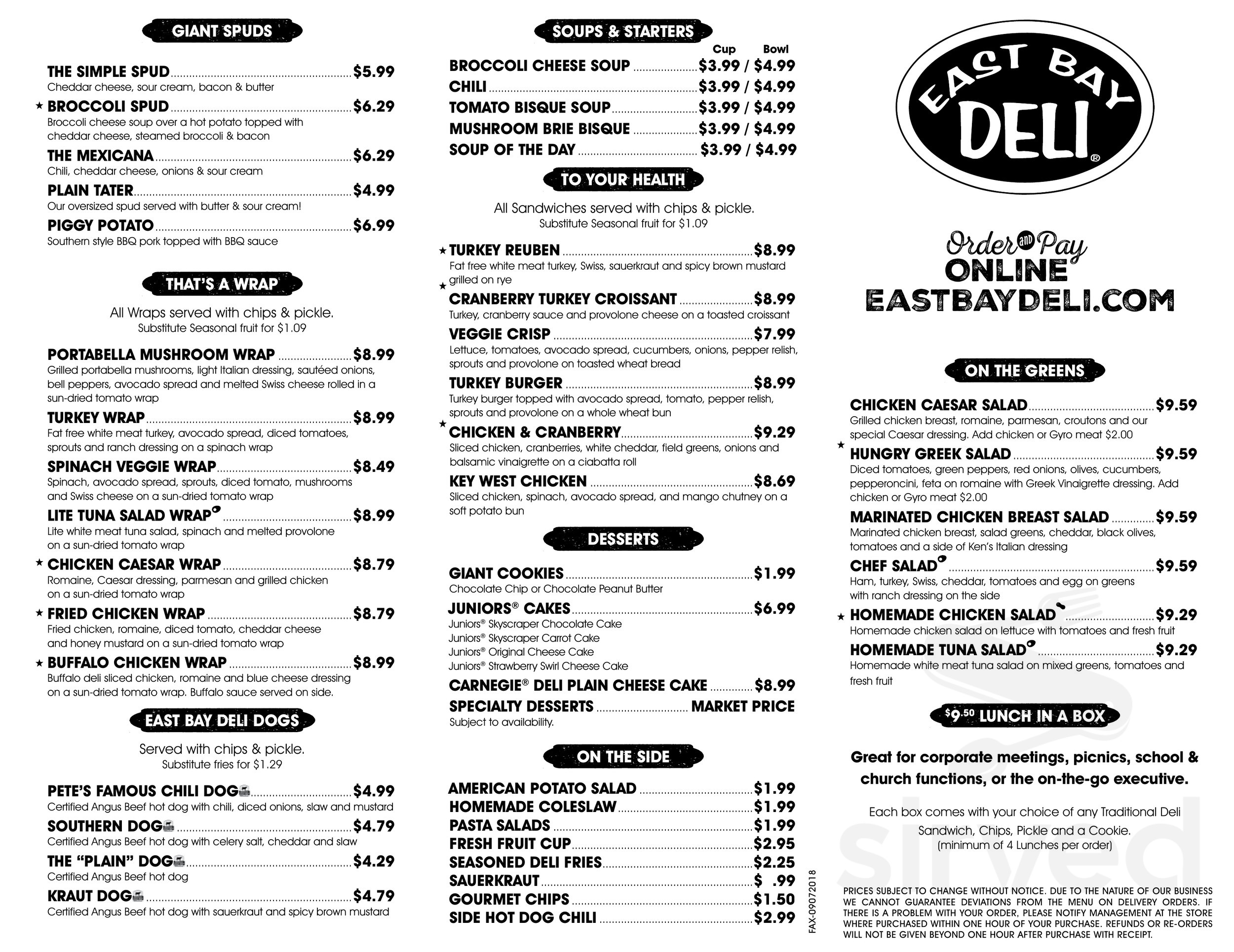 East Bay Deli - Dorchester menu in North Charleston, South Carolina, USA