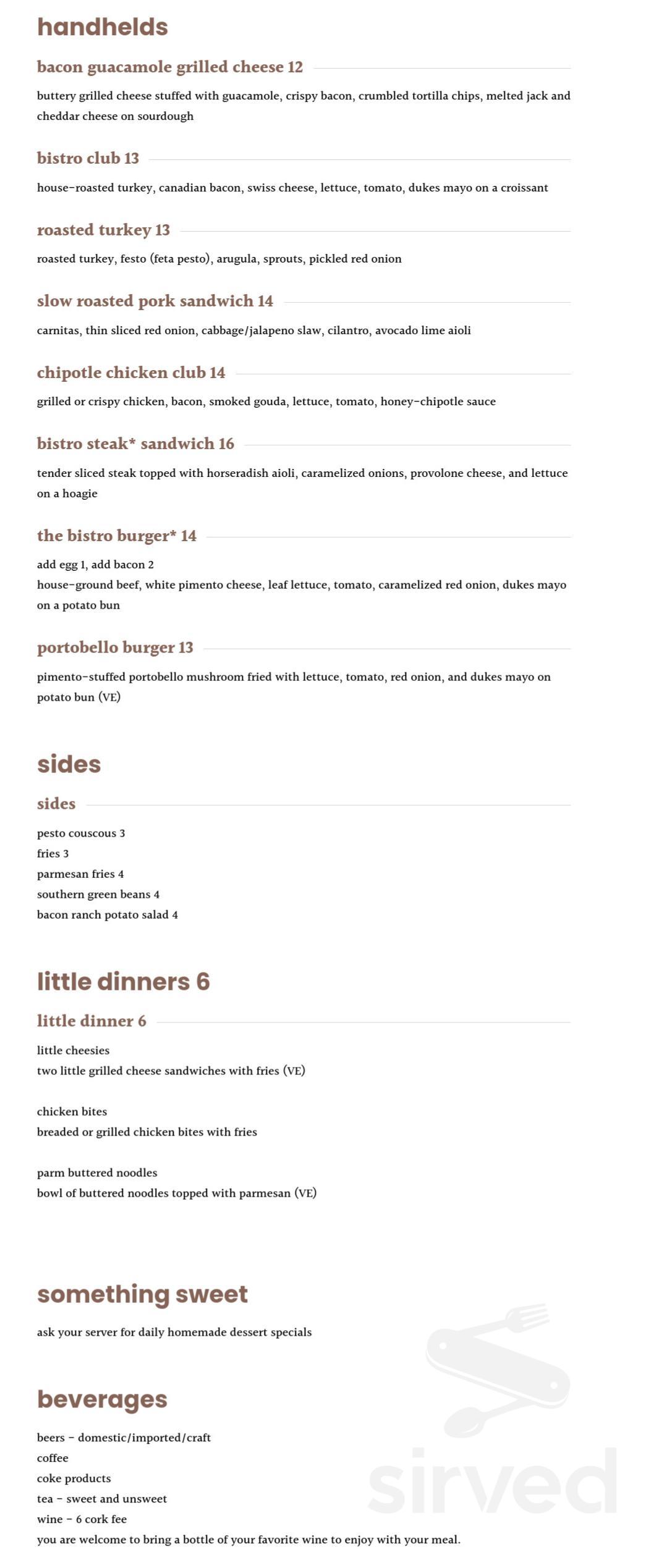 bistro on 6th menu in Bristol, Tennessee, USA