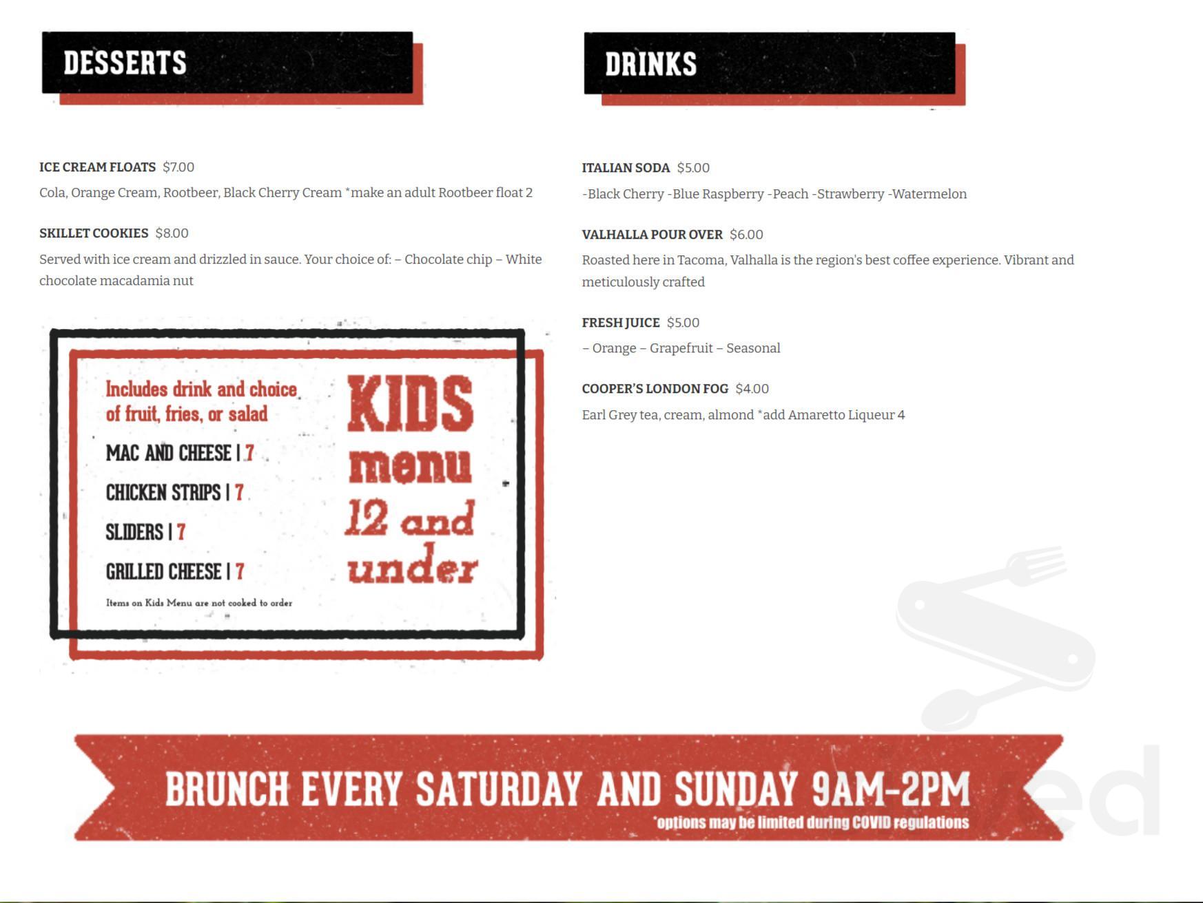 Cooper's Food and Drink menu in Tacoma, Washington, USA