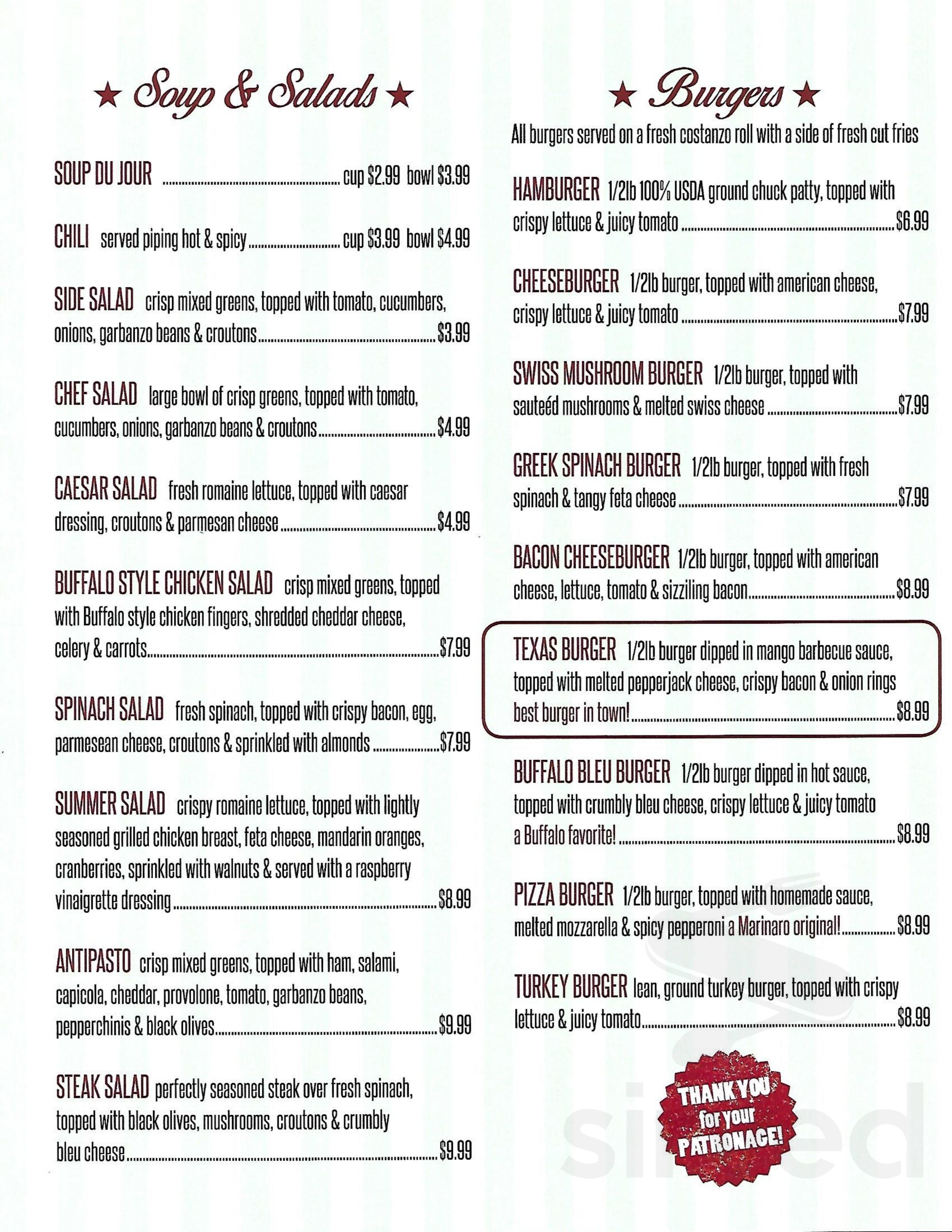 Menu - Buffalo NY's Marinaro's Larkin Tavern | Sirved
