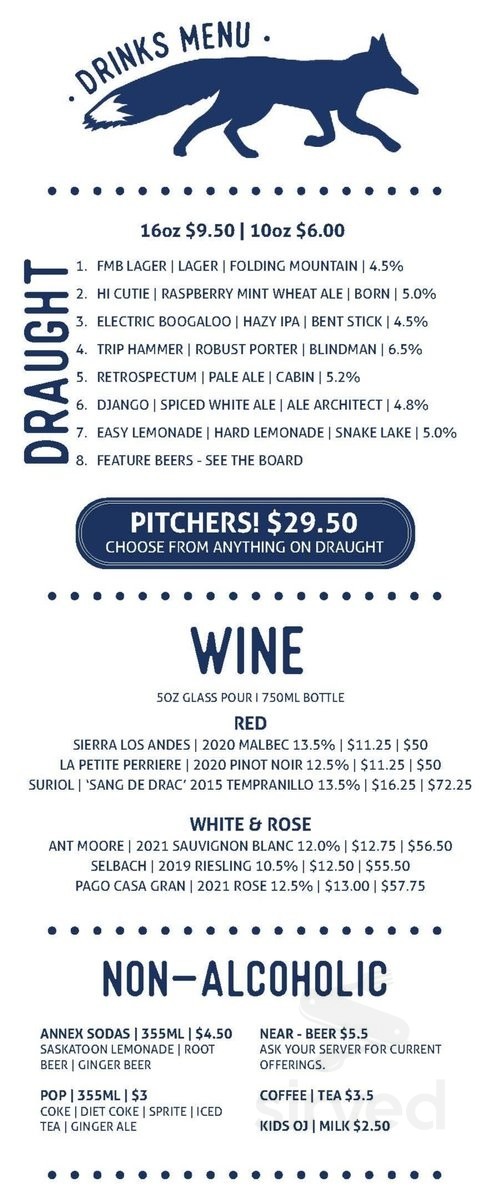 Fox Burger menu in Edmonton, Alberta, Canada