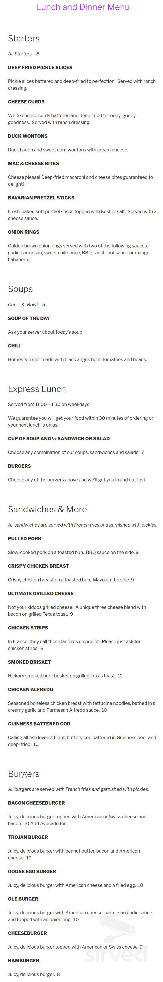 Purple Goose Eatery & Drinkery menu in Barnesville, Minnesota, USA